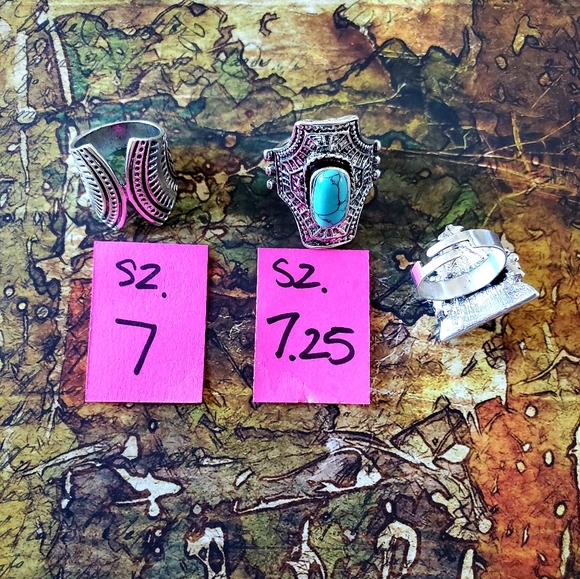 Jewelry | 3 Pc Turquoise Silvertone Boho Ring Set | Poshmark